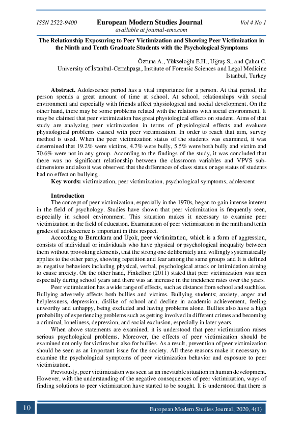 (PDF) The Relationship Exposuring to Peer Victimization and Showing ...