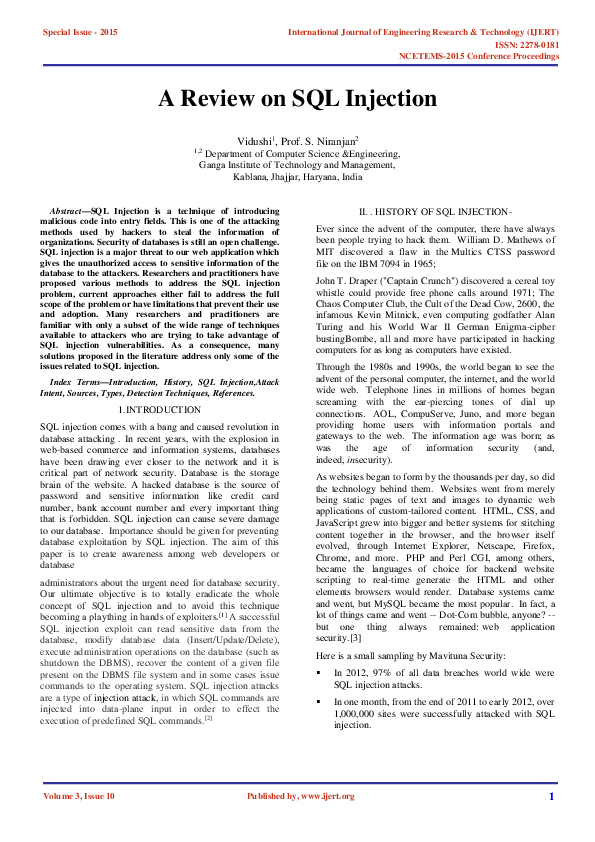 (PDF) A review on sql injection IJERTCONV3IS