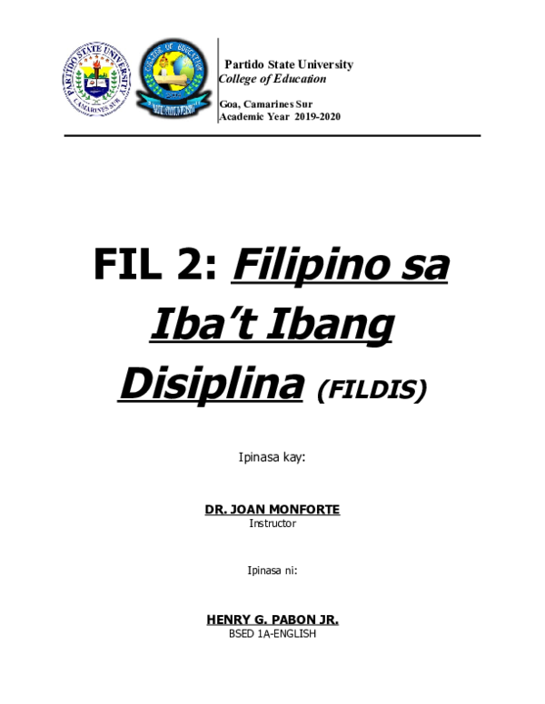 (DOC) FIL 2: Filipino sa Iba't Ibang Disiplina (FILDIS