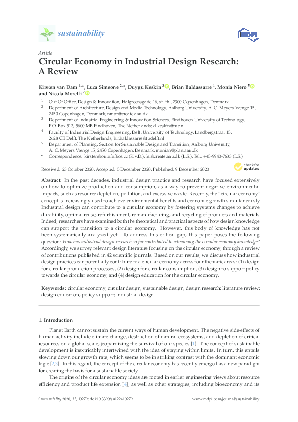 (PDF) Circular Economy in Industrial Design Research: A Review