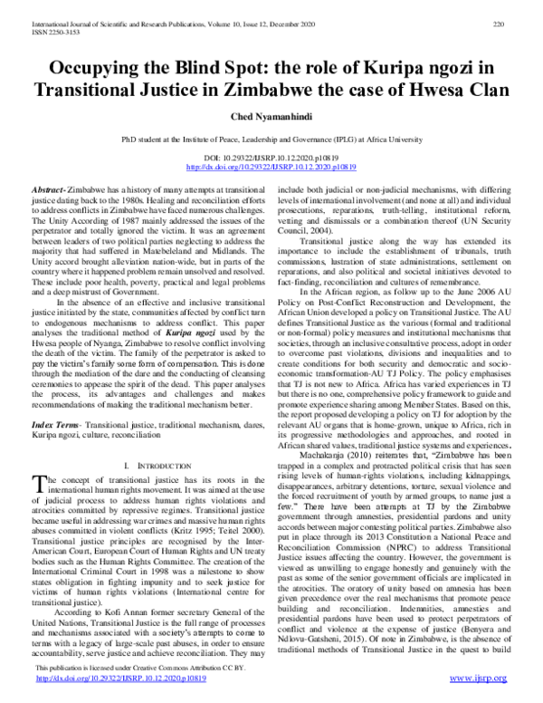 (PDF) Occupying the Blind Spot: the role of Kuripa ngozi in ...