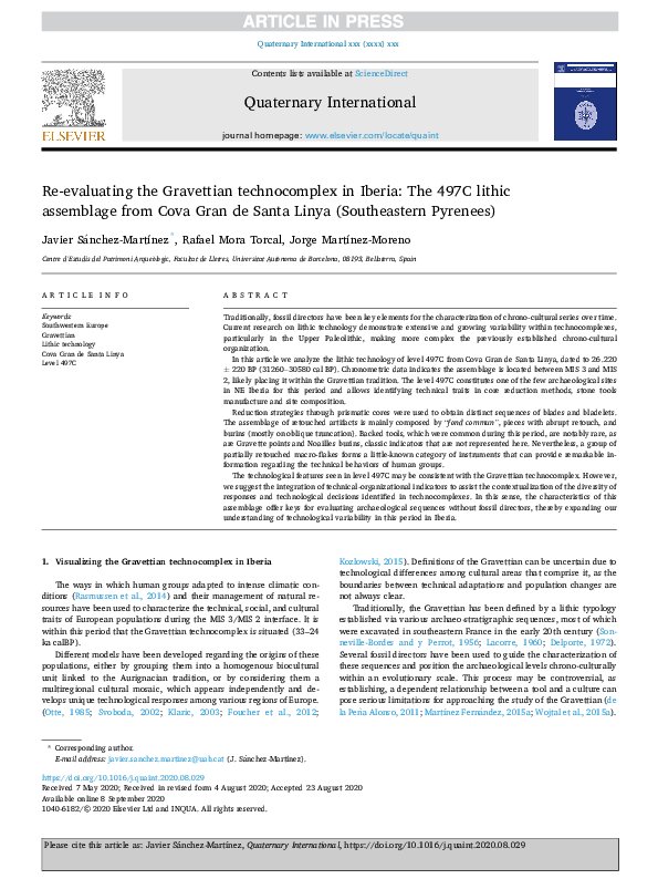 (PDF) Quaternary International (2020) Re-evaluating the Gravettian ...