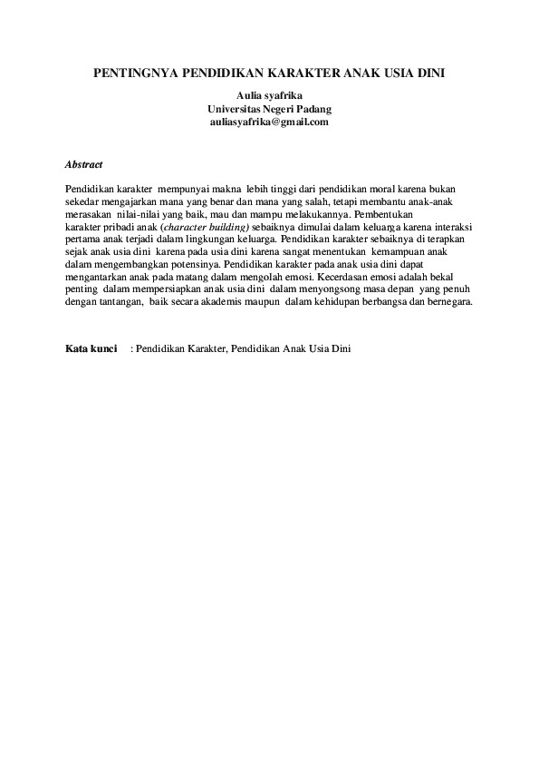 (PDF) PENTINGNYA PENDIDIKAN KARAKTER ANAK USIA DINI