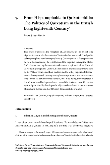 (PDF) From Hispanophobia to Quixotephilia: The Politics of Quixotism in ...