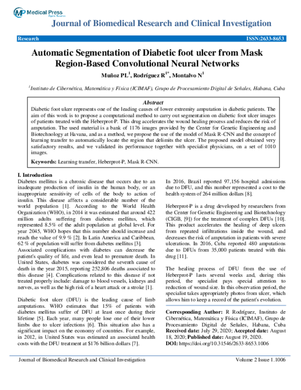 (PDF) Automatic Segmentation of Diabetic foot ulcer from Mask Region-Based Convolutional Neural ...