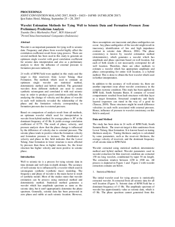 Pdf Wavelet Estimation Methods For Tying Well To Seismic Data And Formation Pressure Zone