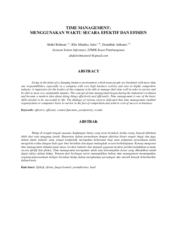 (PDF) TIME MANAGEMENT: MENGGUNAKAN WAKTU SECARA EFEKTIF DAN EFISIEN