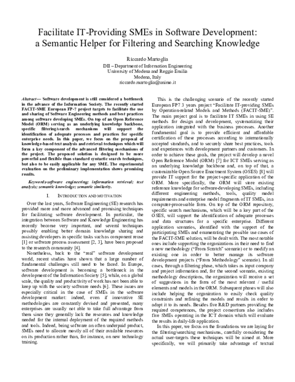 (PDF) Facilitate IT-Providing SMEs in Software Development: a Semantic Helper for Filtering and ...