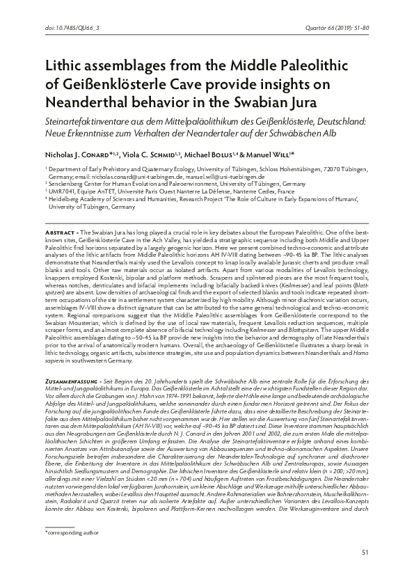 (PDF) Lithic assemblages from the Middle Paleolithic of Geißenklösterle Cave provide insights on ...