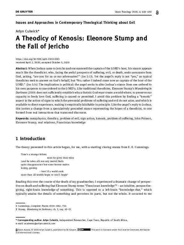 (PDF) A Theodicy of Kenosis: Eleonore Stump and the Fall of Jericho