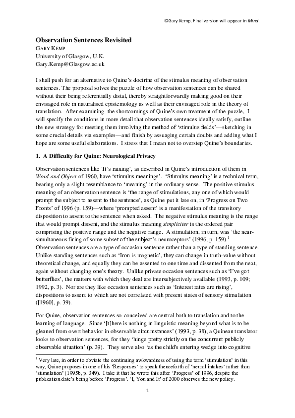 (PDF) Observation Sentences Revisited