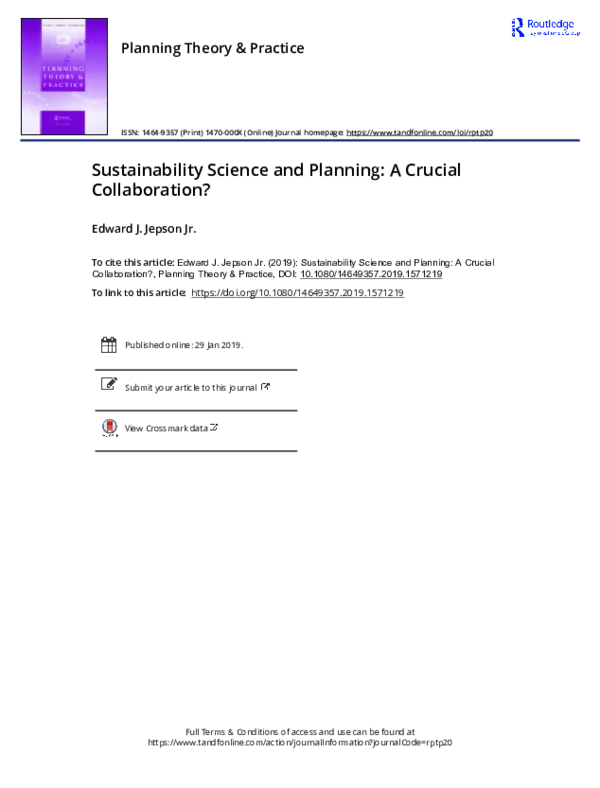 (PDF) Sustainability science and planning: A crucial collaboration?