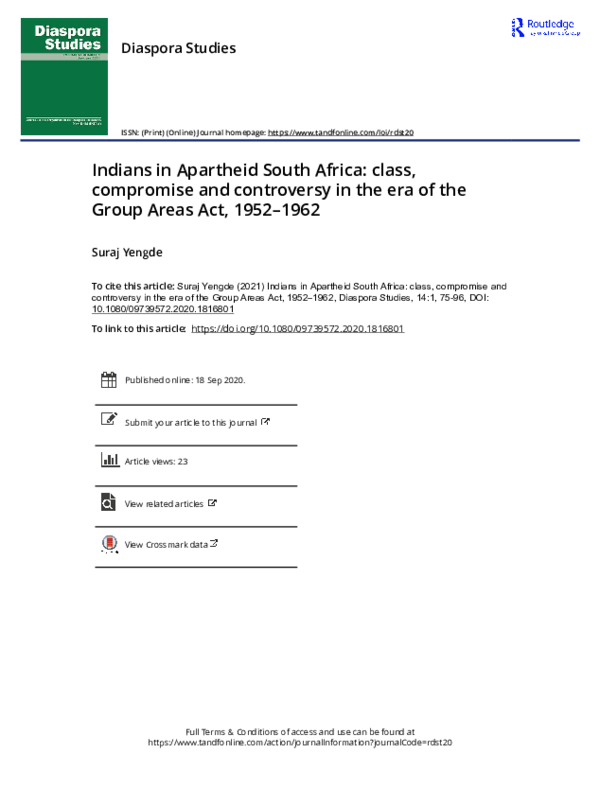(PDF) Indians in Apartheid South Africa class compromise and ...