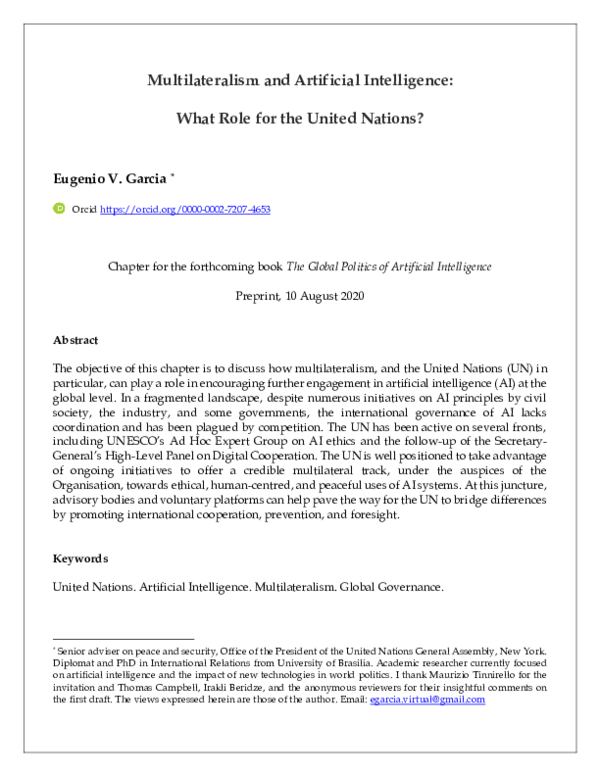 (PDF) Multilateralism and Artificial Intelligence: What Role for the ...