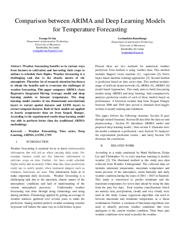 (PDF) Comparison between ARIMA and Deep Learning Models for Temperature Forecasting