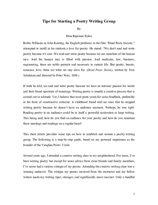 (PDF) How to Establish a Poetry Critique Group