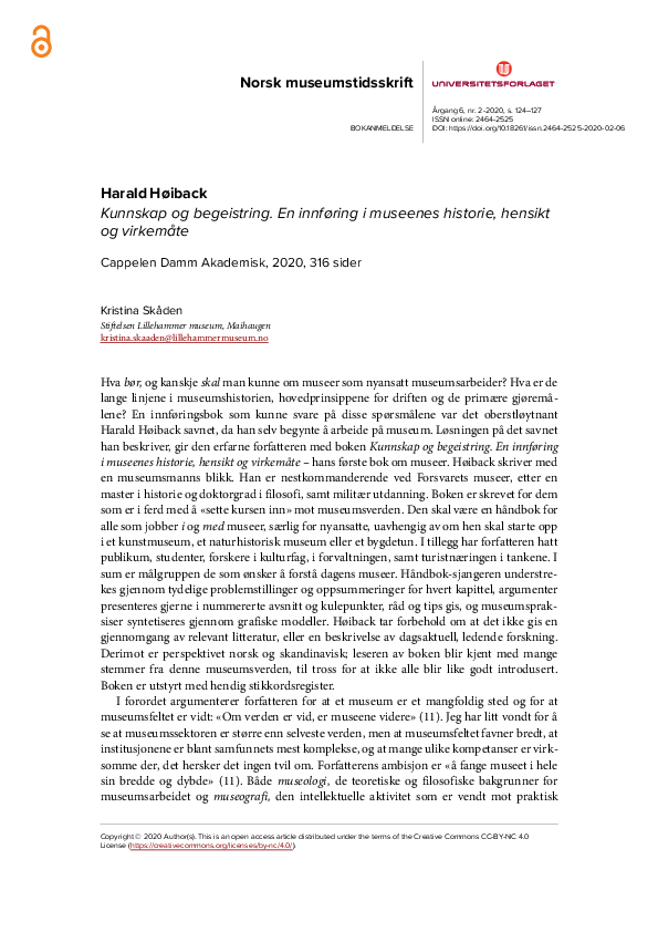 (PDF) Kunnskap og begeistring. En innføring i museenes historie, hensikt og virkemåte. Bokanmeldelse
