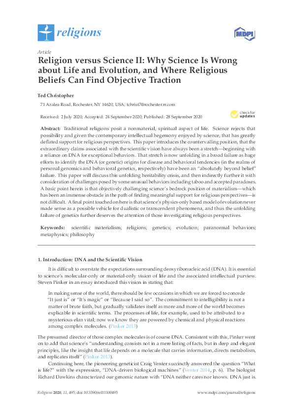 (PDF) Religion versus Science II: Why Science Is Wrong about Life and ...