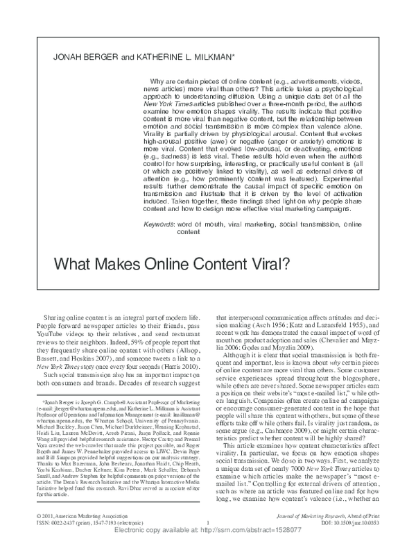 (PDF) What Makes online Content Viral