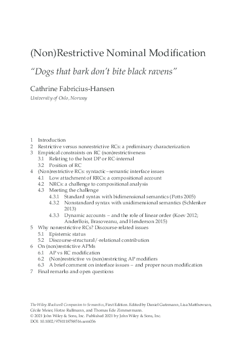 (PDF) (Non)Restrictive Nominal Modification: "Dogs that bark don't bite ...
