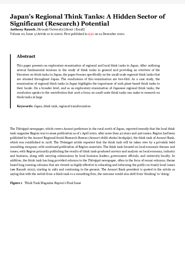 (PDF) Japan's Regional Think Tanks: A Hidden Sector of Significant ...