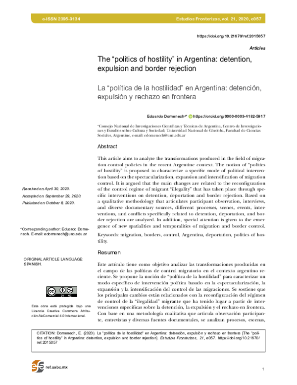(PDF) The “politics of hostility” in Argentina: detention, expulsion ...