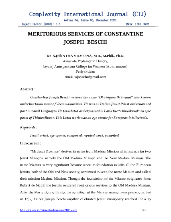 (PDF) MERITORIOUS SERVICES OF CONSTANTINE JOSEPH BESCHI