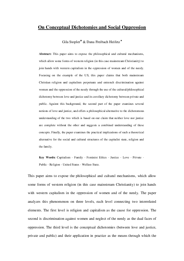 (PDF) On conceptual dichotomies and social oppression