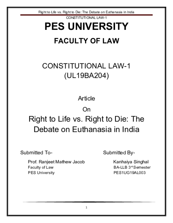 (DOC) Right to Life vs. Right to Die: The Debate on Euthanasia in India