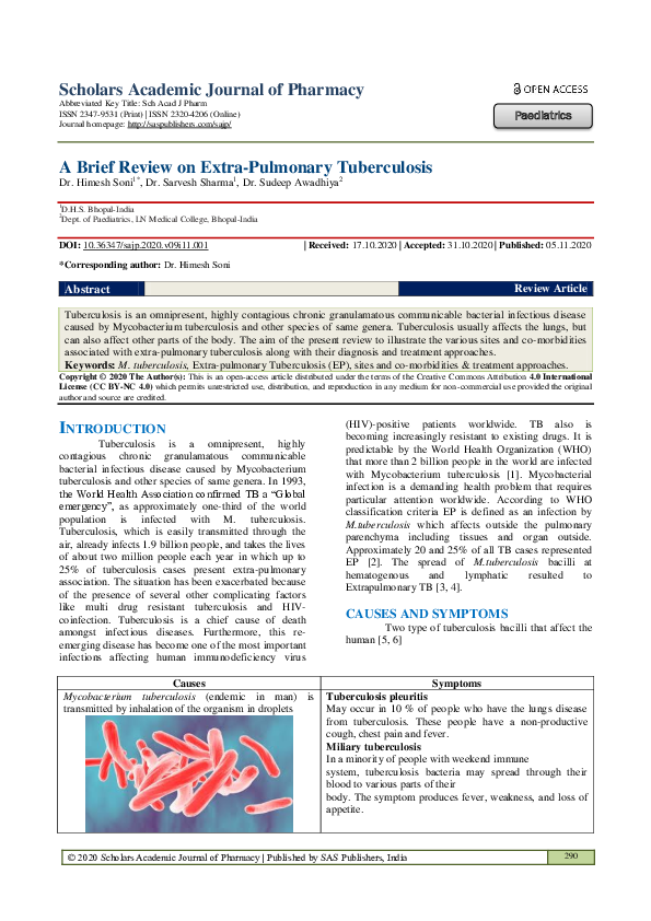 (PDF) A Brief Review on Extra-Pulmonary Tuberculosis