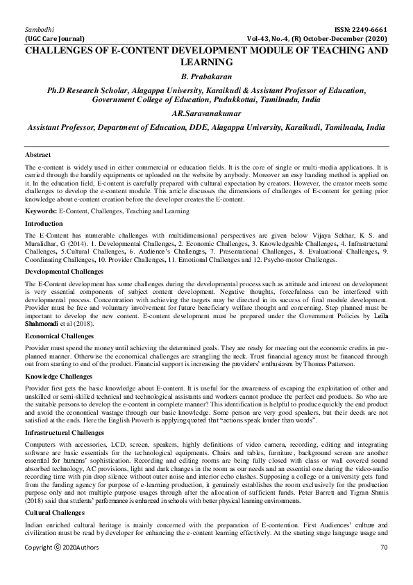 Pdf Challenges Of E Content Development Module Of Teaching And Learning
