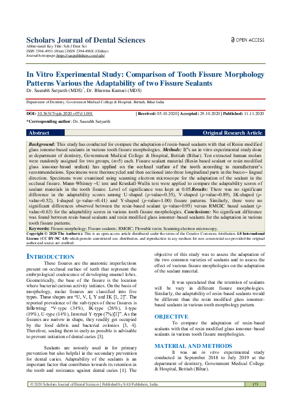 (PDF) In Vitro Experimental Study: Comparison of Tooth Fissure ...
