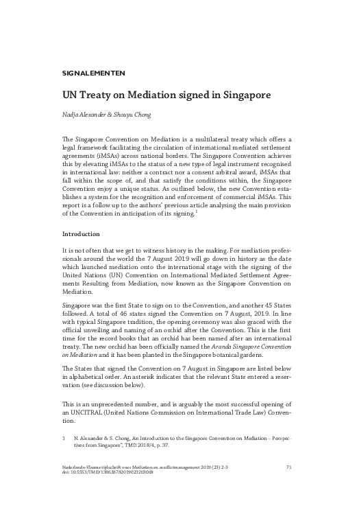 (PDF) UN Treaty on Mediation signed in Singapore