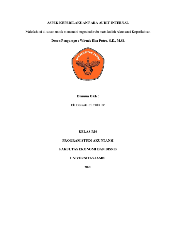 (DOC) Makalah ASPEK KEPERILAKUAN PADA AUDIT INTERNAL Makalah ini di susun untuk memenuhi tugas ...
