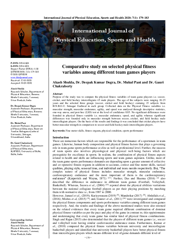 (PDF) Comparative study on selected physical fitness variables among different team games players