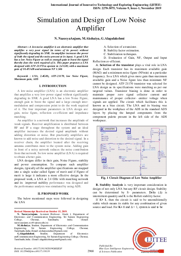 Pdf Simulation And Design Of Low Noise Amplifier