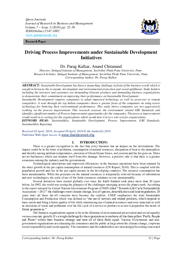 (PDF) Driving Process Improvements under Sustainable Development ...