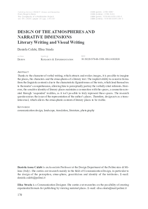 (PDF) Design of the Atmospheres and Narrative dimensions. Literary ...