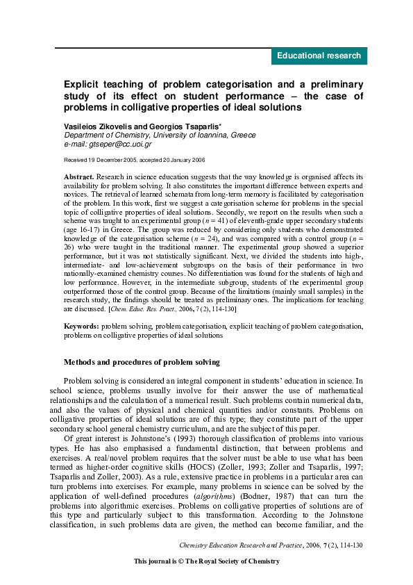 (PDF) Explicit teaching of problem categorisation and a preliminary ...