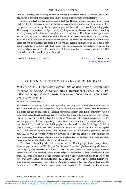 (PDF) Roman Military Presence in Moesia. Review of C. Whately ...