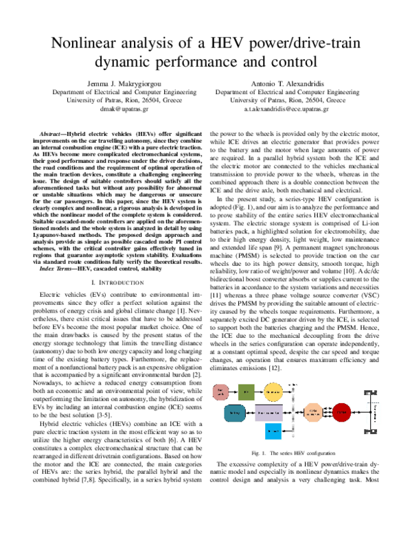 (PDF) Nonlinear analysis of a HEV power/drive-train dynamic performance and control
