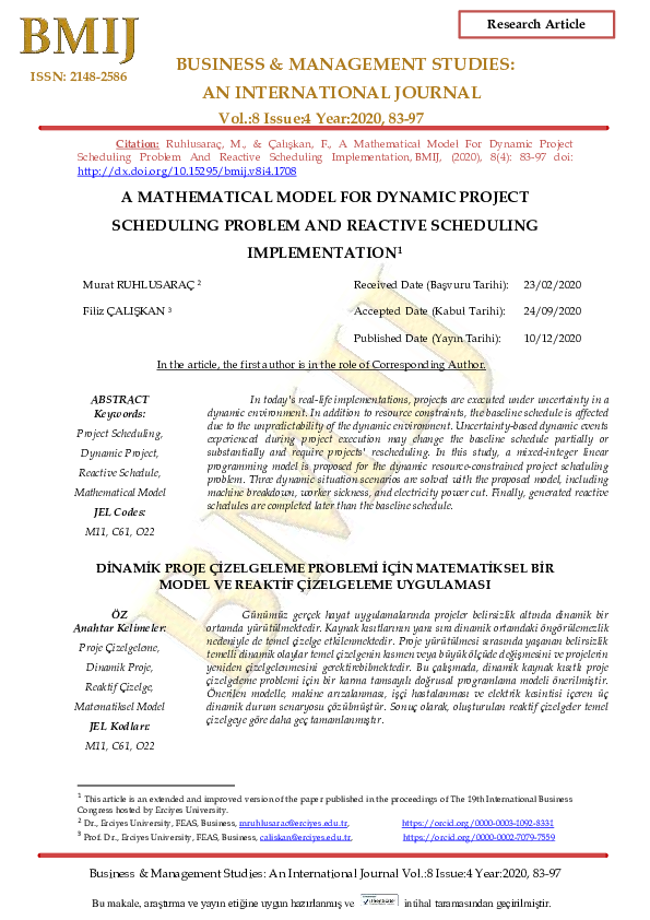 (PDF) A Mathematical Model For Dynamic Project Scheduling Problem And ...