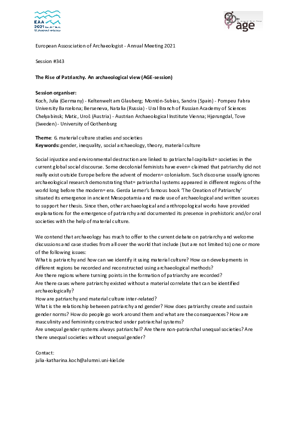 (PDF) The Rise of Patriarchy. An archaeological view (AGE-session)