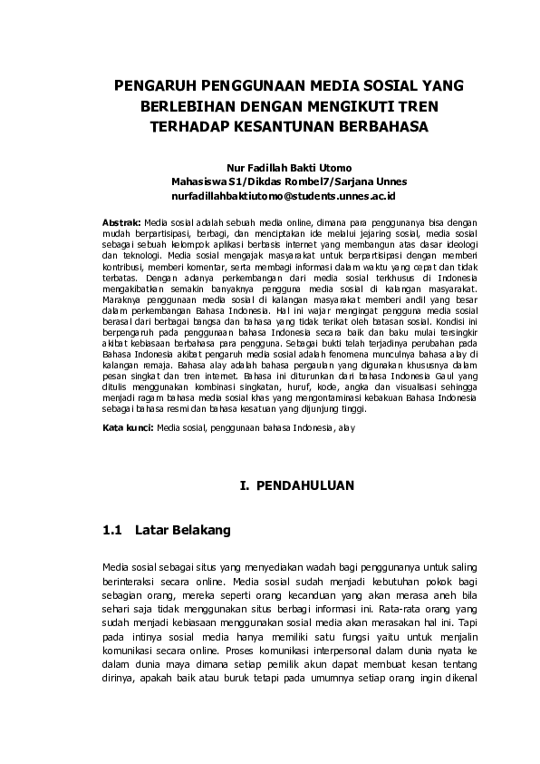 (PDF) PENGARUH PENGGUNAAN MEDIA SOSIAL YANG BERLEBIHAN DENGAN MENGIKUTI TREN TERHADAP KESANTUNAN ...