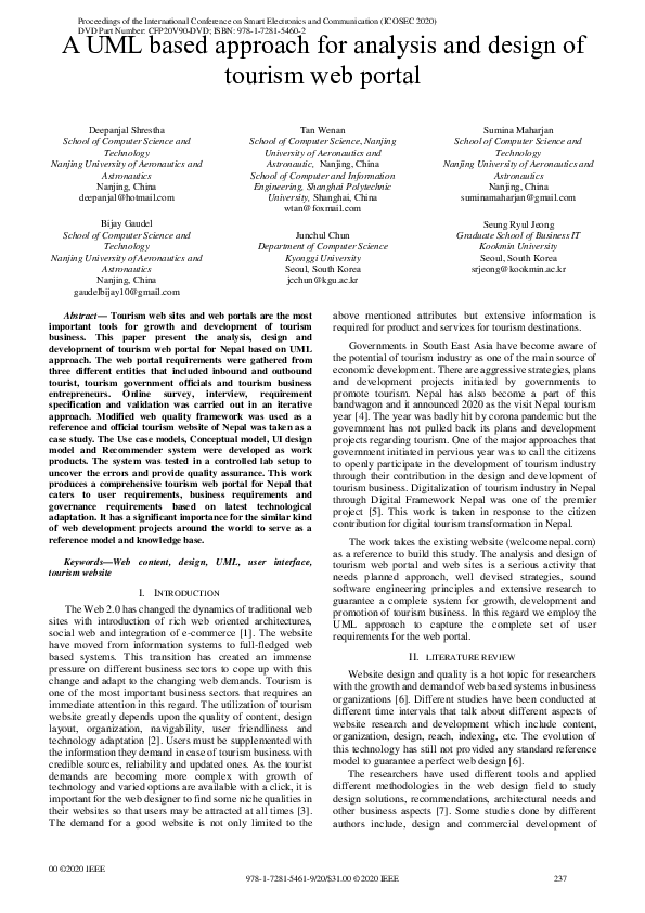 (PDF) A UML based approach for analysis and design of tourism web portal