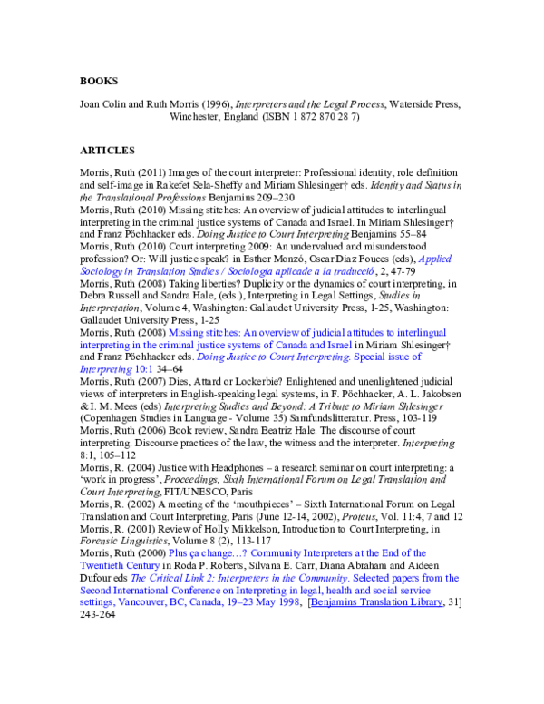 (DOC) Ruth Morris Complete publications to 2011