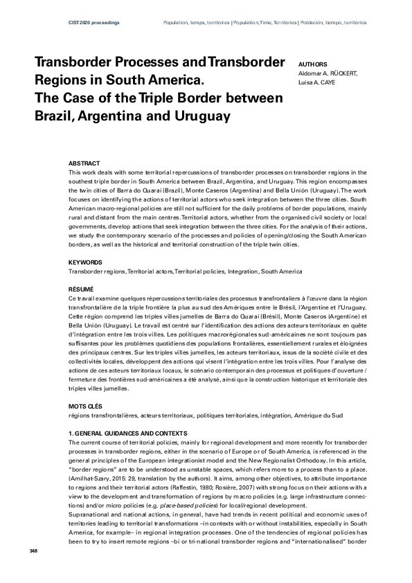 (PDF) TRANSBORDER PROCESSES AND TRANSBORDER REGIONS IN SOUTH AMERICA ...