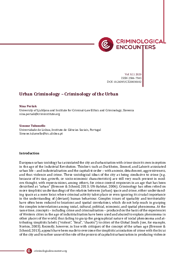 (PDF) Urban Criminology - Criminology of the Urban