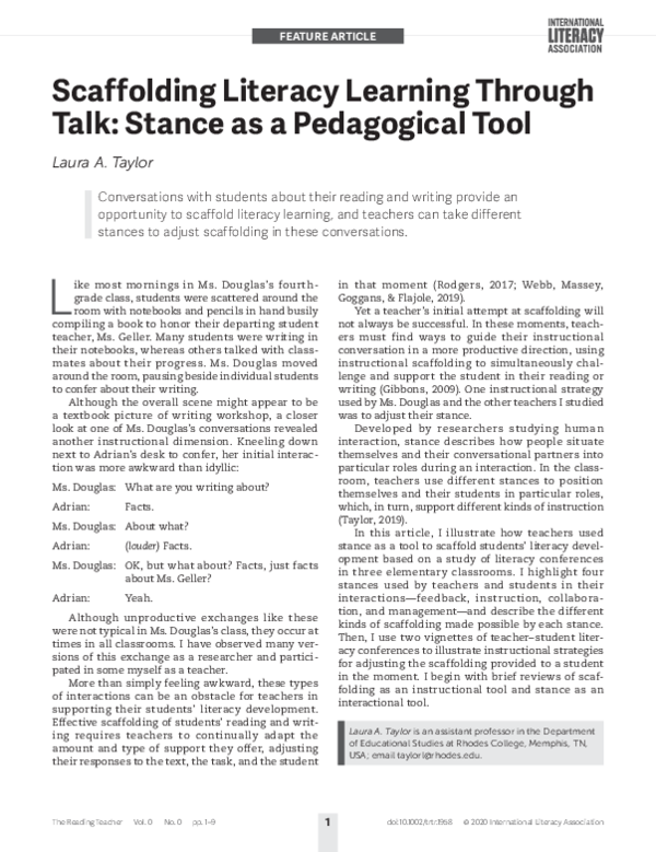 (PDF) Scaffolding Literacy Learning Through Talk: Stance as a ...