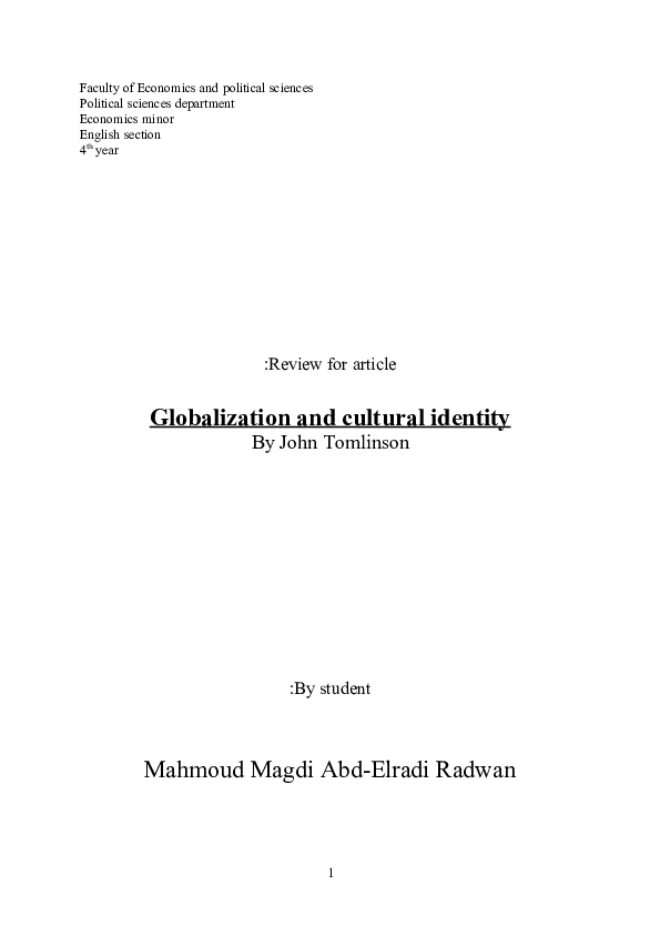 (DOC) Globalization and cultural identity Globalization and cultural ...
